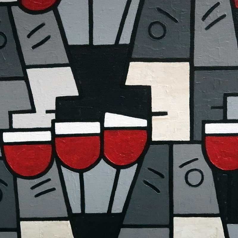 Red Wine with Friends - monochrome abstract wine painting