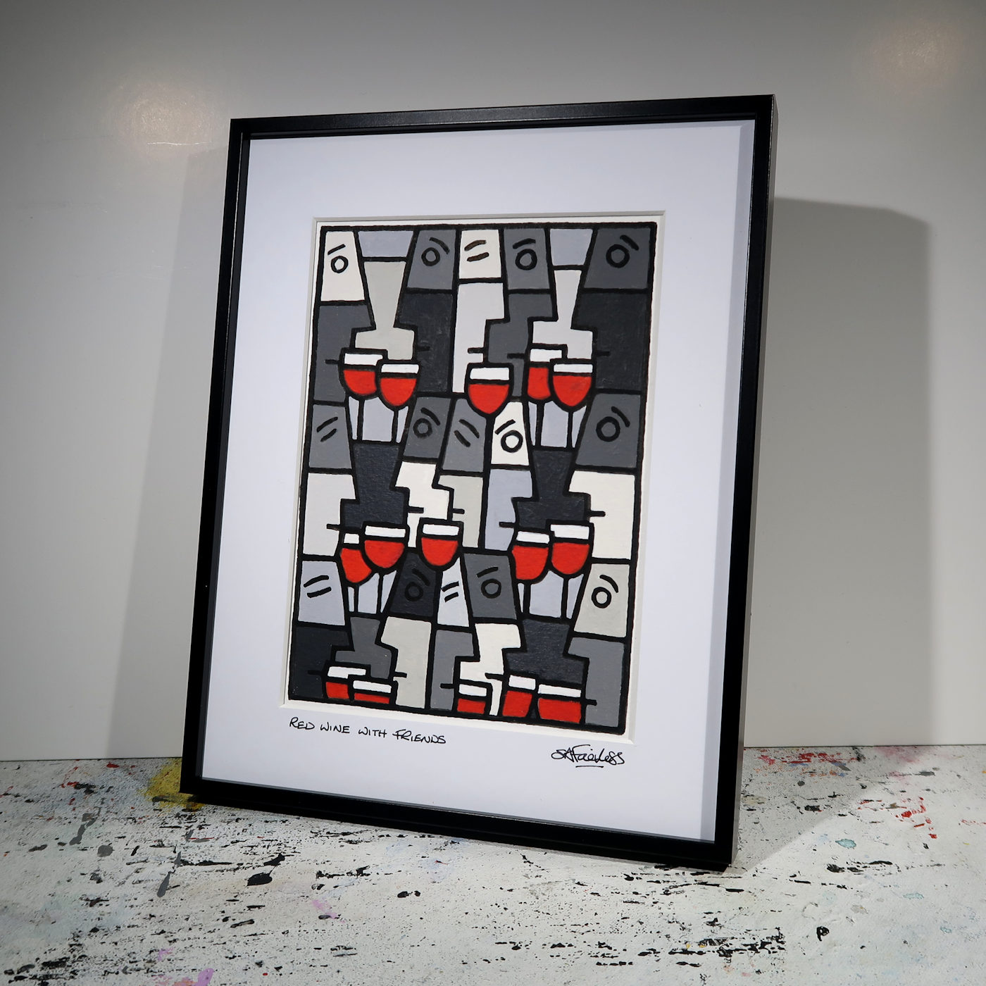 Red Wine with Friends - abstract wine painting