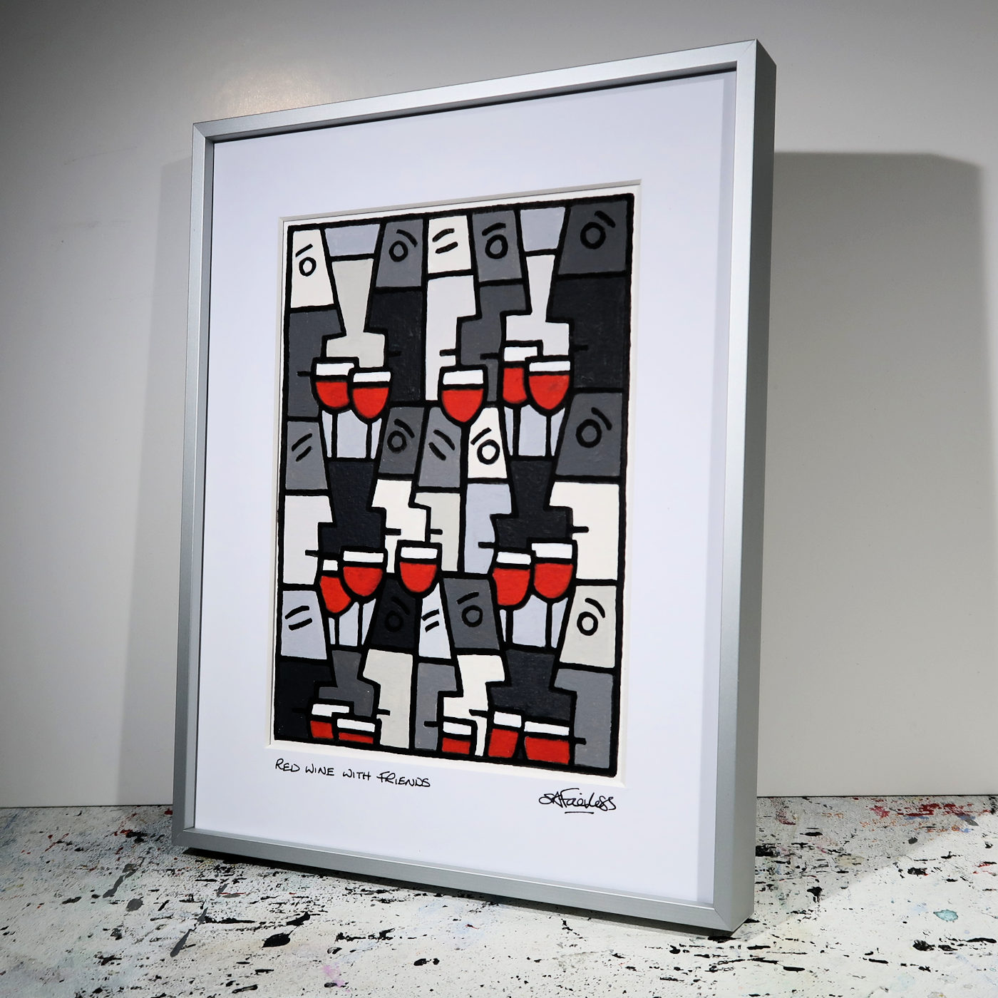 Red Wine with Friends - abstract wine painting